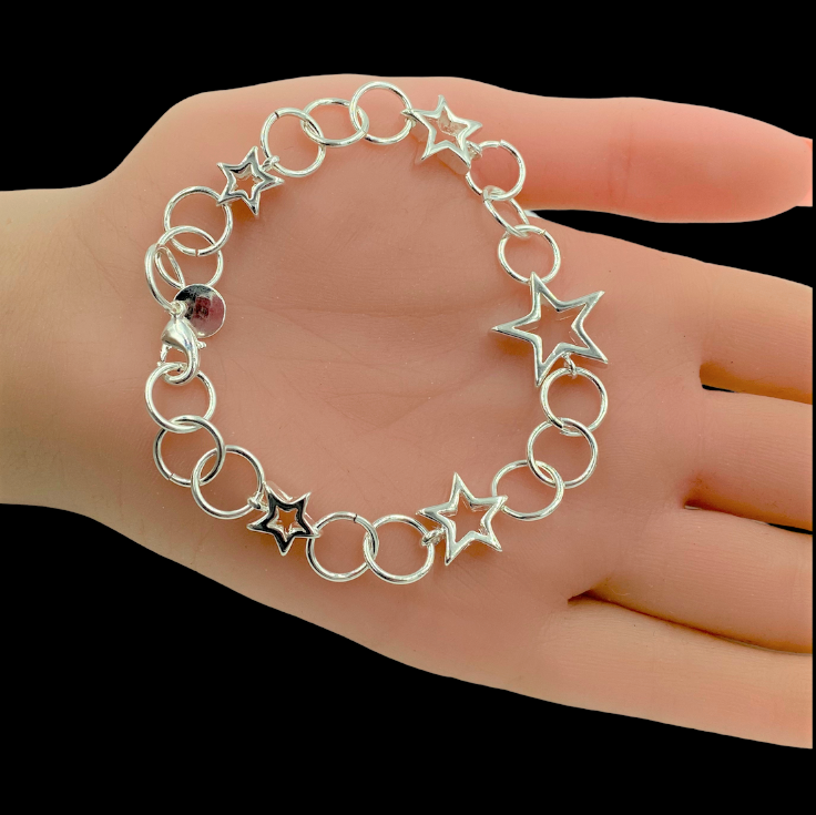 Star Chain Bracelet Sterling Silver 7.25 Inch | eBay