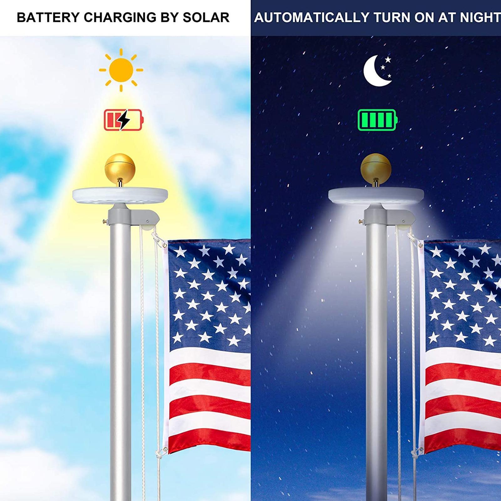 Solar Powered Flag Pole Light 26 LED Auto Active Super Bright Outdoor ...