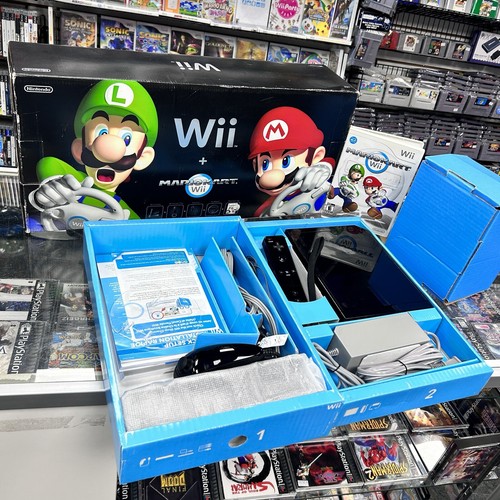 Nintendo Wii Mario Kart Racing Bundle Black Console Tested with wheel ...