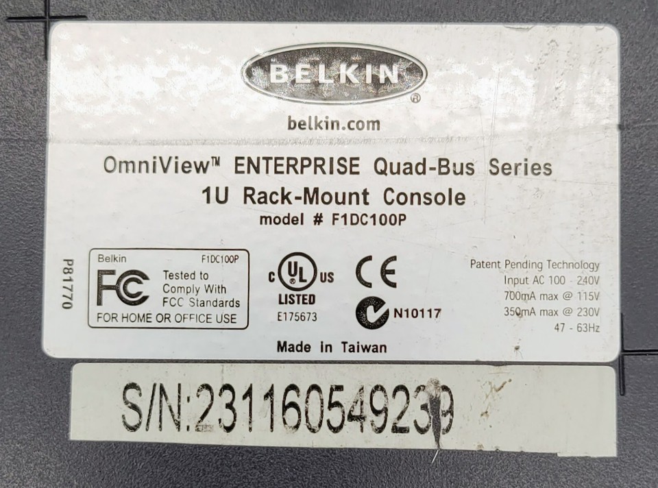 Belkin OmniView F1DC100P-DR 15" Rackmount LCD KVM Rack Console / READ ...