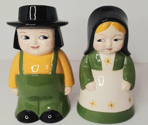Amish Couple Pilgrims Ceramic Figurine Set 5" 80's Vtg. Yozi Molds ...