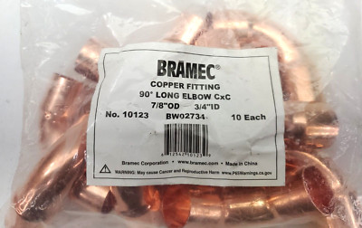 BAG OF 10 Bramec Long Turn Elbow, 90 Deg, 3/4 Inch Inside Diameter X 7/ ...