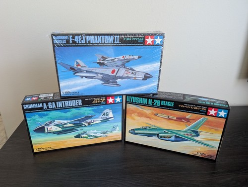 LOT of 3 TAMIYA 1/100 Scale Plastic Model Kits: F4 Phantom, A6 Intruder ...