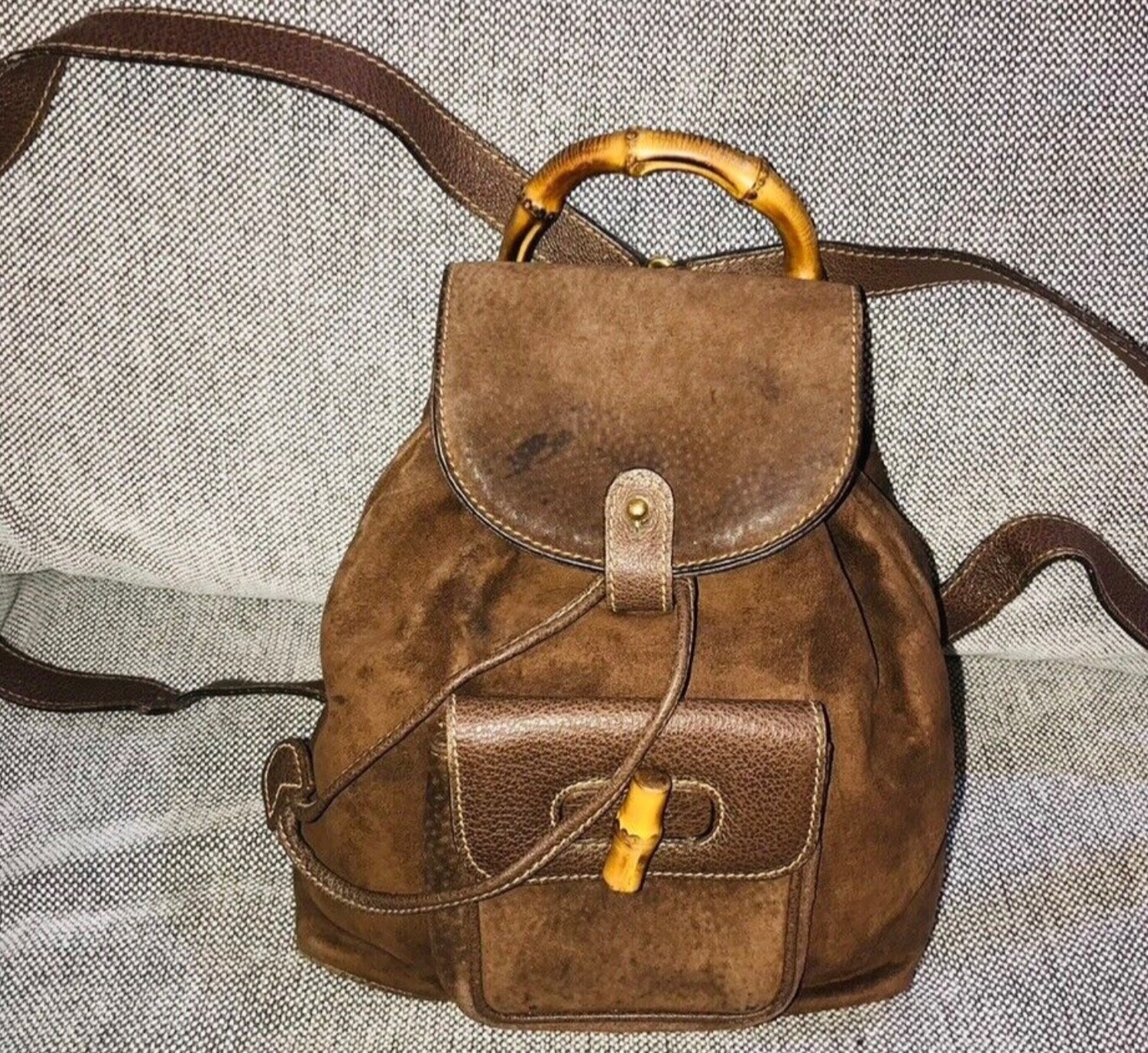 Gucci Bamboo backpack in brown suede and brown leather - Gem