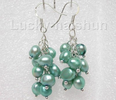 Grape green freshwater pearl dangle earrings 925s silver hook j7167 | eBay