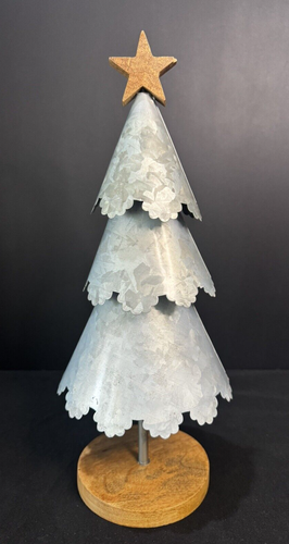 Galvanized Metal Christmas Tree 16" Tall on Wood Base | eBay