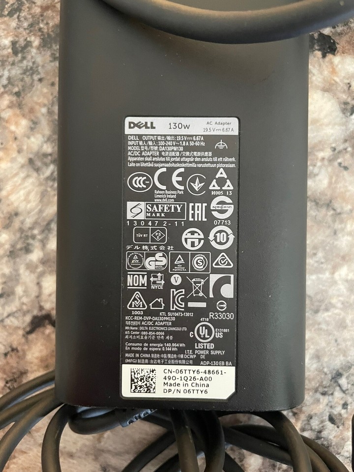 DELL Adapter Charger XPS Inspiron Precision 130W 6.67A 9TXK7 V363H ...