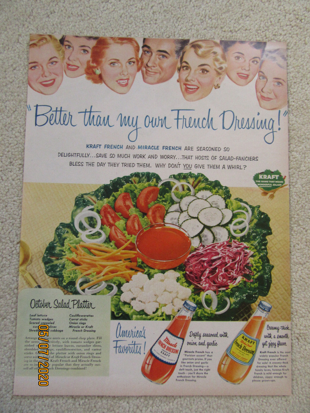 1951 Ad - Kraft French and Miracle French Dressing, October Salad ...