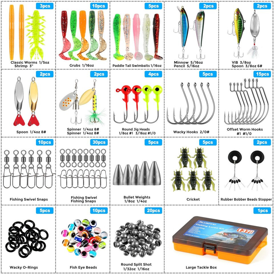 PLUSINNO Fishing Lures, 137Pcs Tackle Box with Included, Crankbaits ...