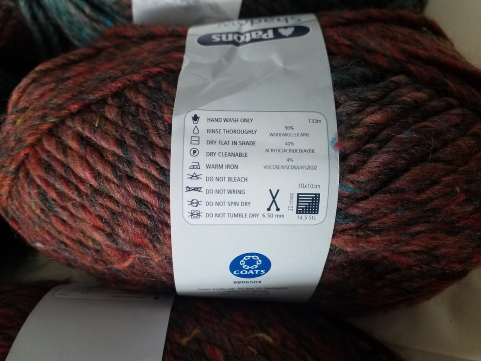 Patons Shadow tweed yarn 6 x 100g balls Browns and Greens 56% Wool ...