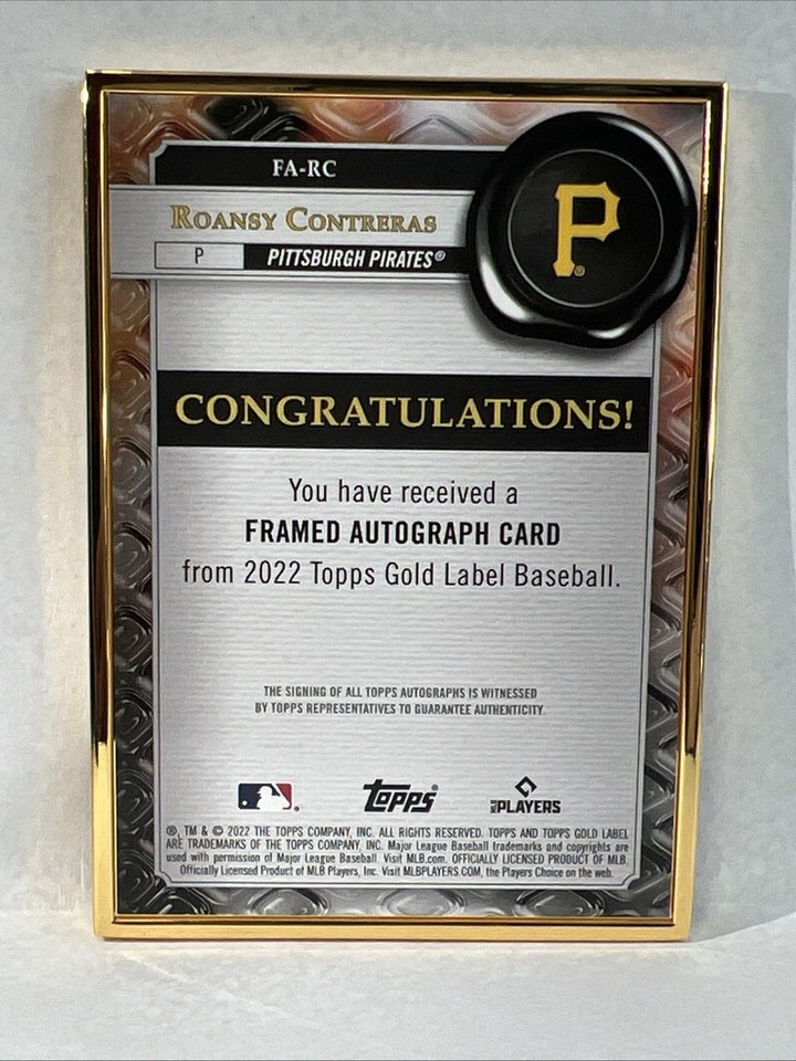 2022 Topps Gold Label Framed - Roansy Contreras Autograph Auto Gold ...