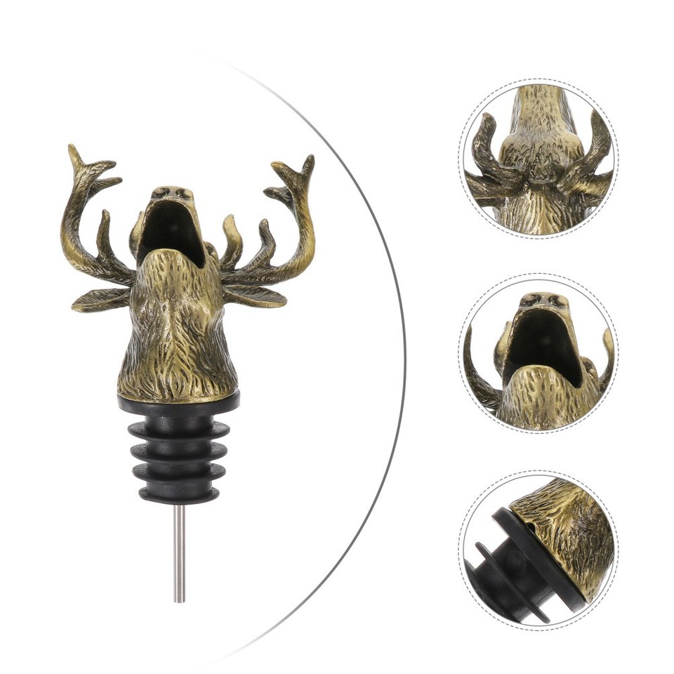 Elk Head Wine Pourer Zinc Alloy Decorative Bottle Stopper For Red Wine ...