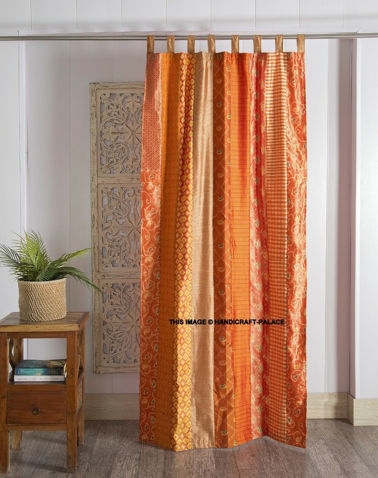 2 Pcs Indian Vintage Sari Patchwork Curtain Drape Window Decor Silk ...