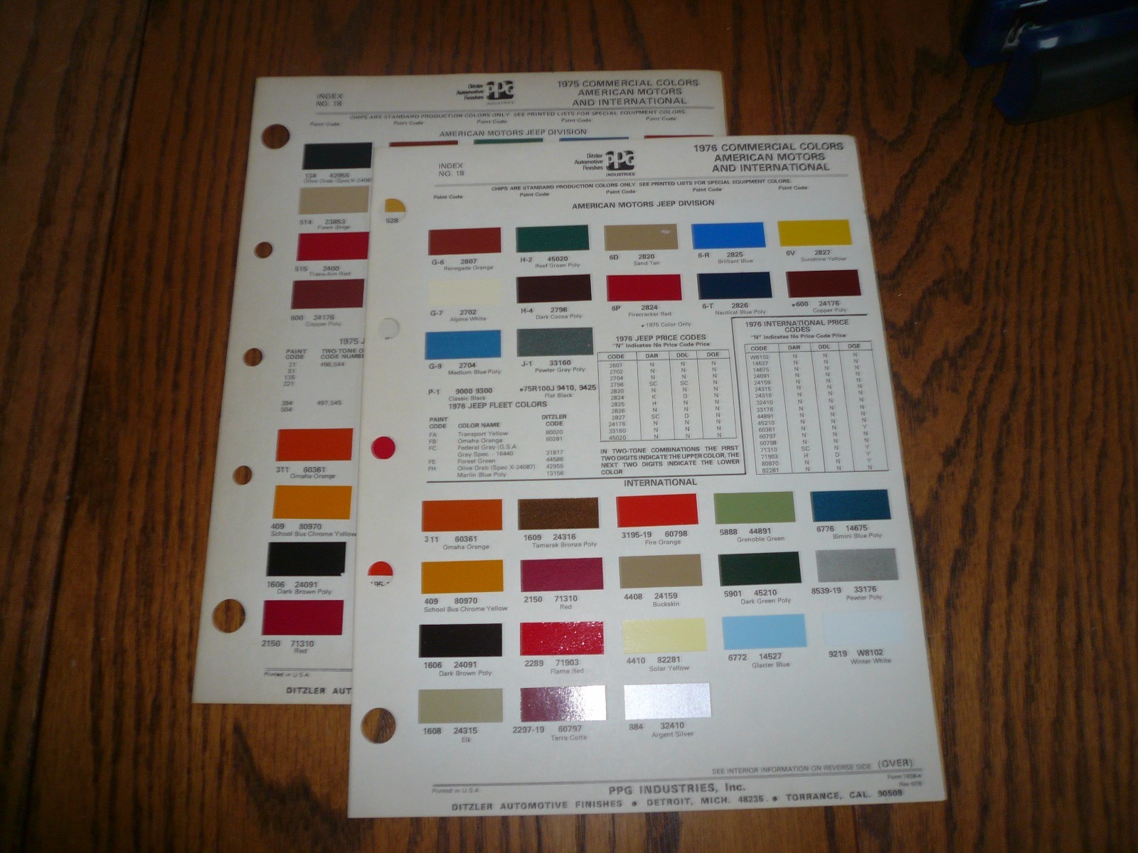 1975 1976 AMC & International Commercial Ditzler PPG Color Paint Chips ...