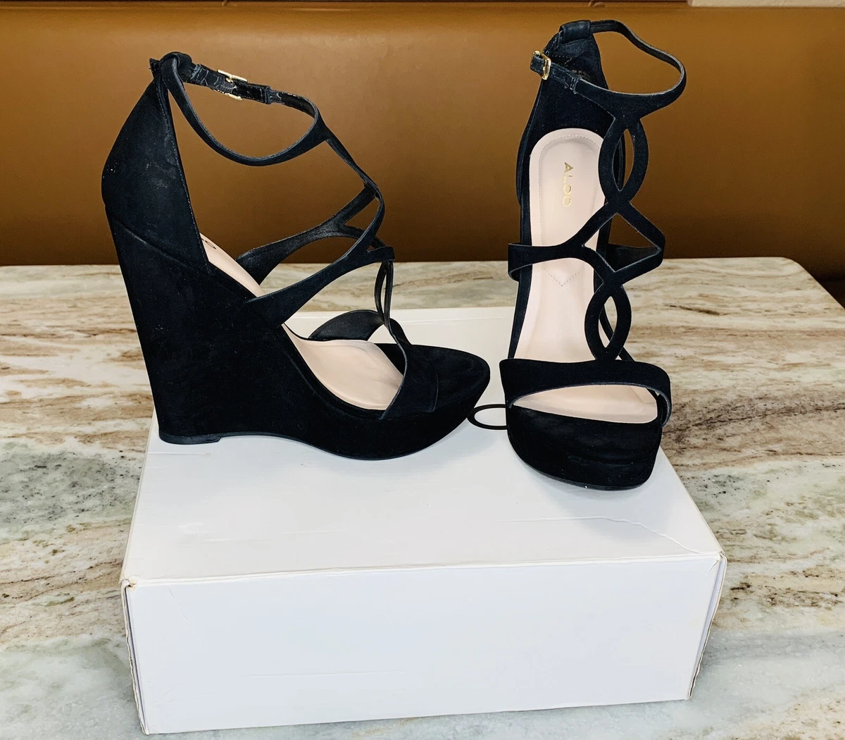 Black Suede Strappy Wedges