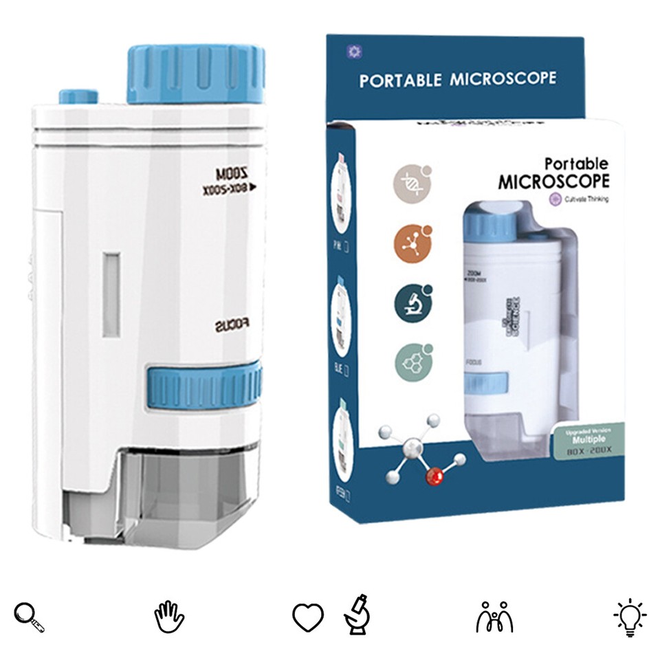 80-200X Electric Mini Microscope with LED Light Pocket Microscope (Blue ...