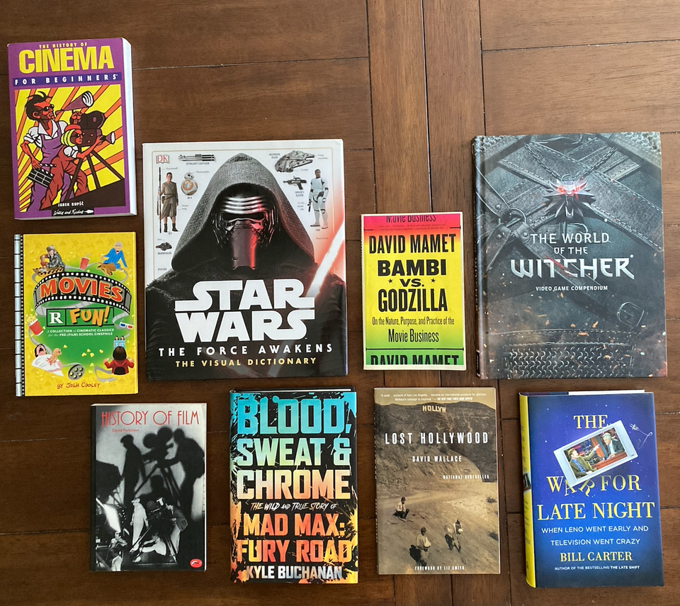 lot of movie/TV books- Star Wars, Witcher, Mamet, Mad Max, late night ...