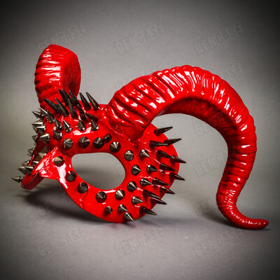 RED Steampunk Demon Horror Ram Horns Costume Halloween Masquerade Party ...