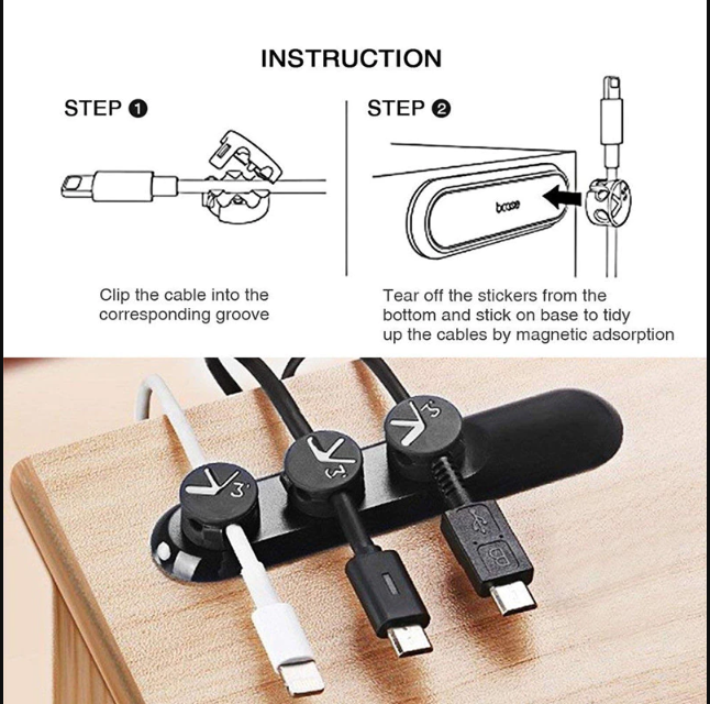 Magnetic Cable Clip USB Cable Clip Desk Tidy Organizer Clamp Charger ...