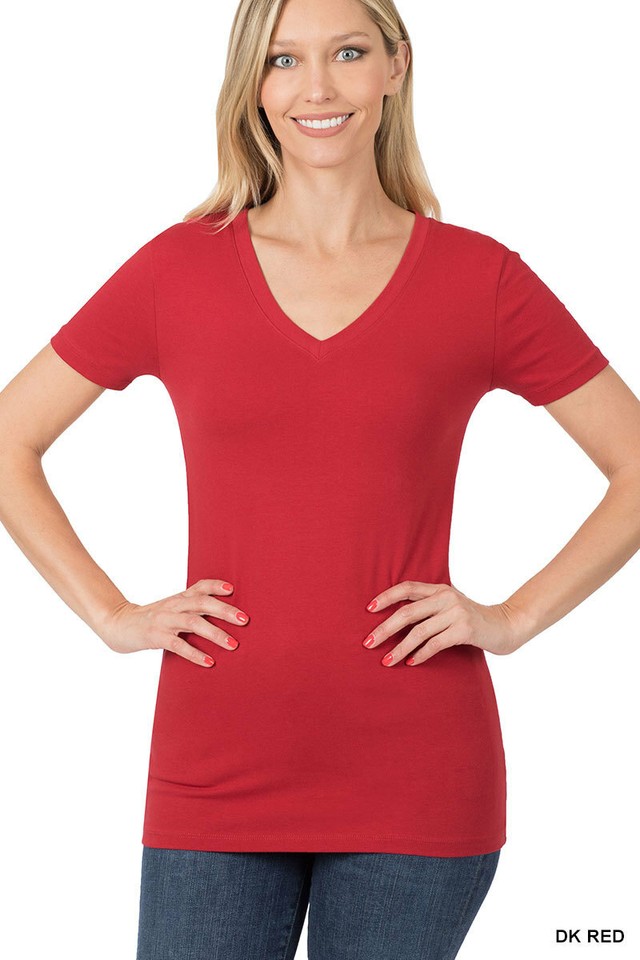 Women's V-Neck Basic Cotton Short Sleeve T-Shirt Soft Stretch Plain Top ...