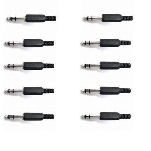 10 Pcs 6.35mm 1/4" Stereo Male Audio Jack Plug Adapter Connector Solder ...