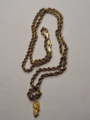 10k Y Gold 19" Rope Necklace 3MM With Real Alaskan Gold Nugget Pendant ...