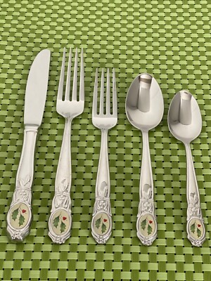 Lenox HOLIDAY PLATINUM Stainless Glossy 18/8 18/10 Holly Flatware ...