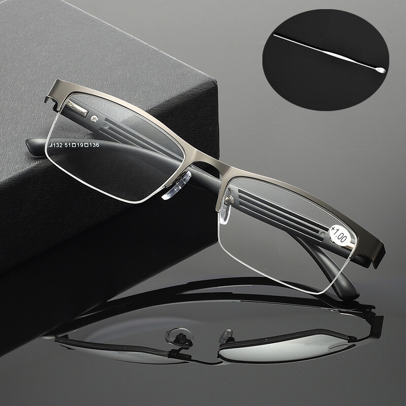 Mens Reading Glasses Designer Half Frame Metal Reader 1.0 1.5 2.0 2.5 3 ...