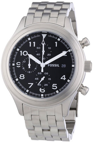 Fossil JR1431 Compass Black Dial Stainless Chronograph Men's Watch | eBay
