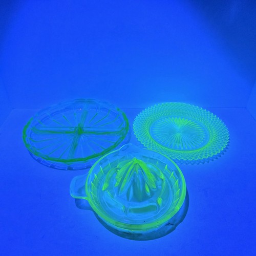 Vintage Uranium Depression Glassware - 3 Pieces For Vaseline Or Fruit ...