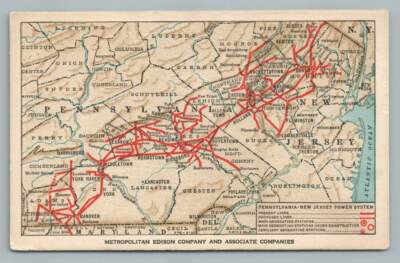 Metropolitan Edison Electricity Map~Antique Pennsylvania New Jersey ...