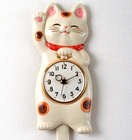 Japanese White Lucky Cat Manekineko Pendulum Wall Clock Pottery SETO ...