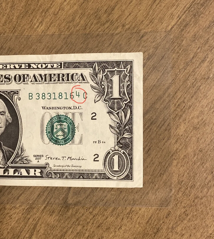 2017 $1 One Dollar Bill Misaligned Serial Number Odometer or Gas Pump ...