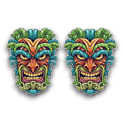 2x Small Angry Tiki Mask Hawaii Hawaiian Head Vinyl Sticker Decals ...