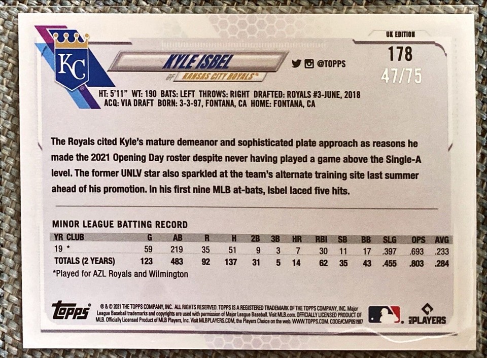 2021 Topps UK Blue Kyle Isabel #178 47/75 | eBay
