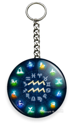 AQUARIUS ZODIAC HOROSCOPE LUCKY ASTROLOGY SIGN KEYCHAIN KEY CHAIN RING ...