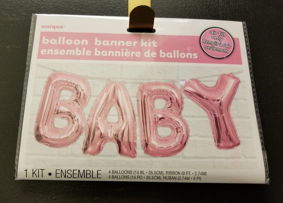 Baby Shower Party Pink Foil Letters Air fill Hanging Banner Girl ...