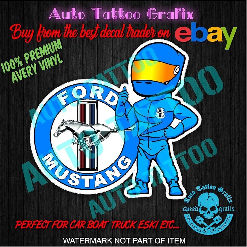FORD MUSTANG RACE CAR DRIVER Decal Sticker Vintage DRAG RACING MAN CAVE ...