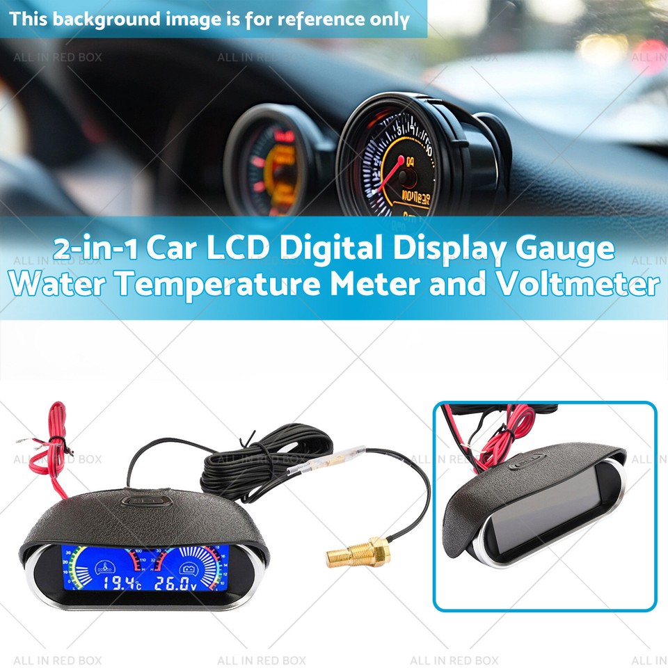 2in1 Car LCD Digital Display Gauge Water Temperature Meter Voltmeter ...