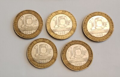 Lot of 5 Five 10F RF Coins 1988-1992 LIBERTE EGALITE FRATERNITE ...