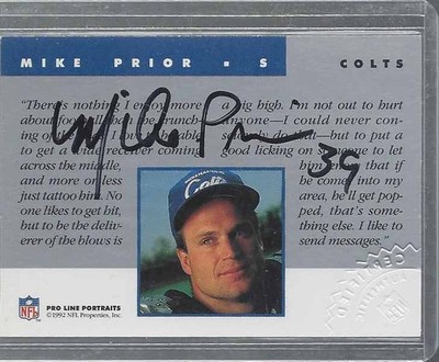 MIKE PRIOR 1992 PRO LINE PORTRAITS COLTS ON CARD RARE AUTO w/ CRIMP | eBay