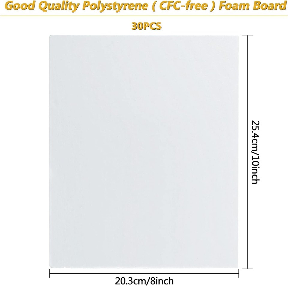 30 Pack White Foam Board 8x10 inch, White Foam Core Boards Baking Board ...