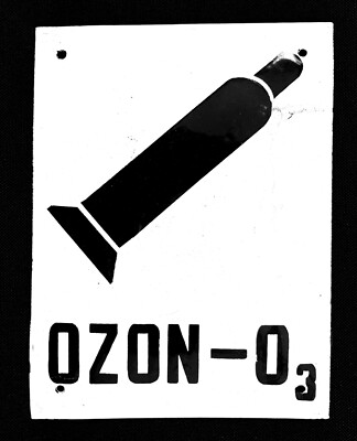Orig. Enamel Sign OZON-O3 ca.1960 - ca.7 7/8x5 7/8in - Good Condition ...
