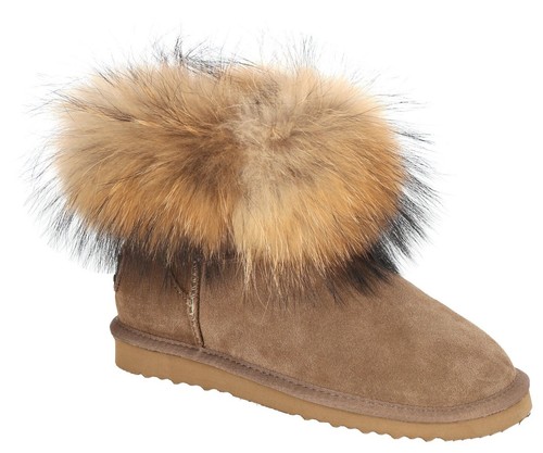 OOG Boots echtes Fell & Leder Schuh Damen Fellstiefel Bommel ...