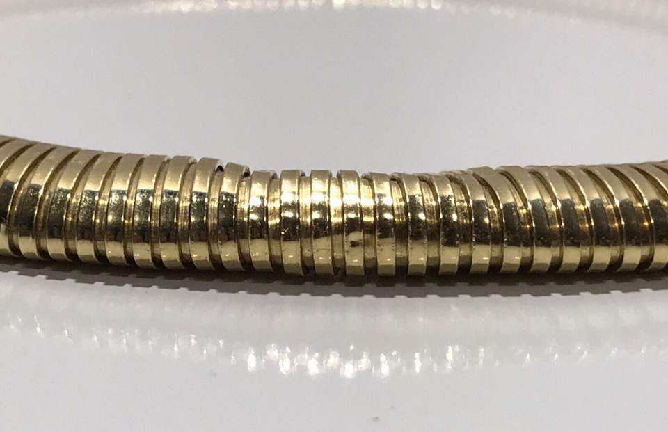 18k Yellow Gold Hollow Graduated Omega Gas Pipe Necklace - 15.5" - Made ...