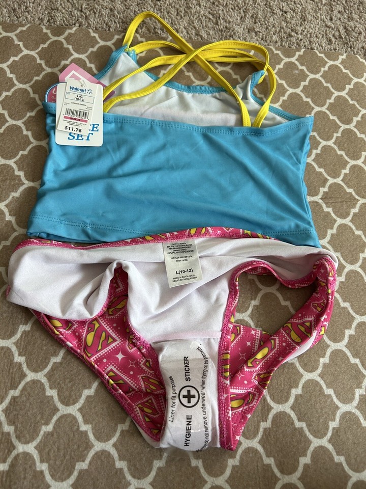 Super Girl Size 10/12 Tankini Two-Piece Swim Suit UPF 50+ Pink Blue ...