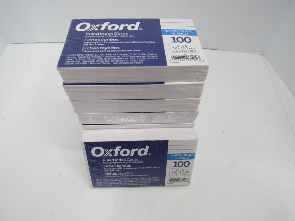 Lot of 9 Packs!!!! Oxford 31 3x5 inch Ruled Index Cards - White, Pack ...