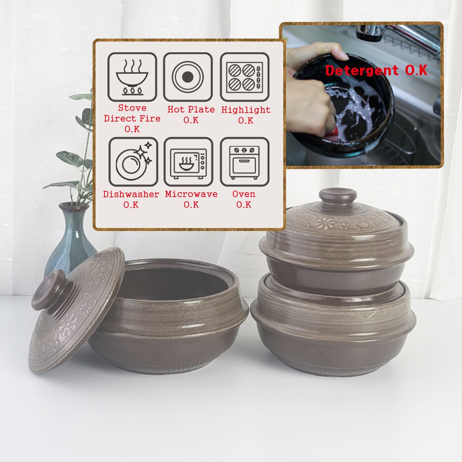 Korean Clay Pot Ttukbaegi Ceramic Clay Cooking Pot Stone Bowl Petalite ...