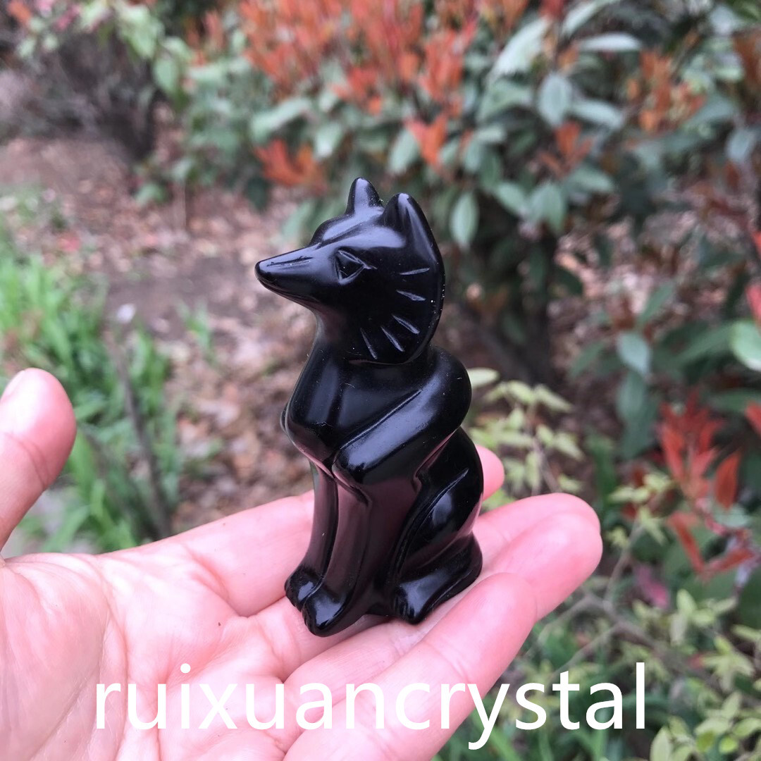 Natural Obsidian Quartz Hand Carved Cats skull Crystal Reiki healing1pc ...