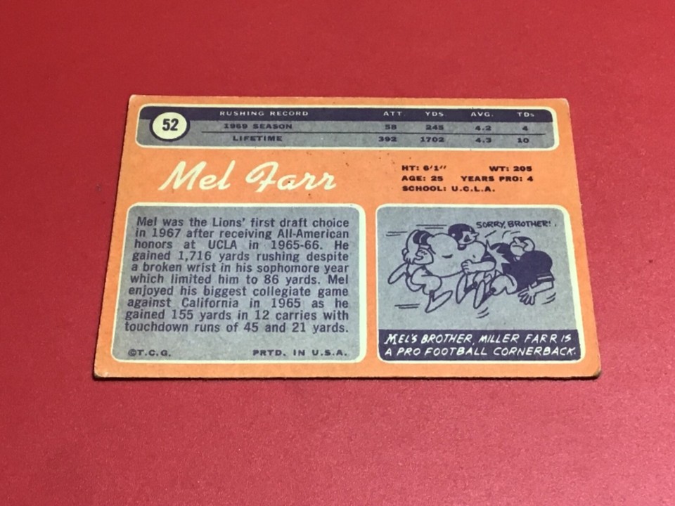 1970 Topps #52 Mel Farr “ Detroit Lions” UCLA Football - NM - | eBay